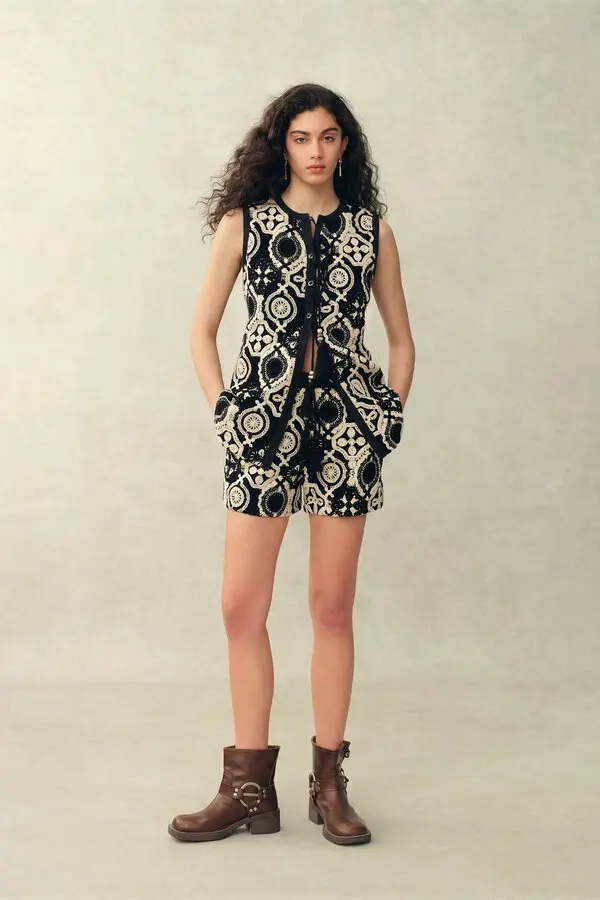 Fabrique Juliet Crochet Vest And Shorts Set - Black