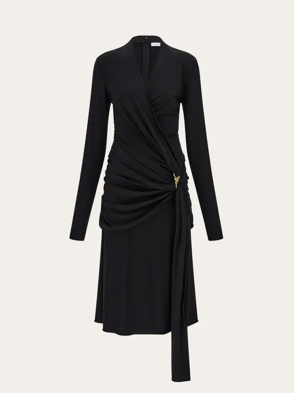 FERRAGAMO Viscose Dress With Gathered Waist - Black