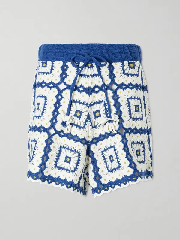 ALEMAIS Dolly Crocheted Cotton Shorts - Blue
