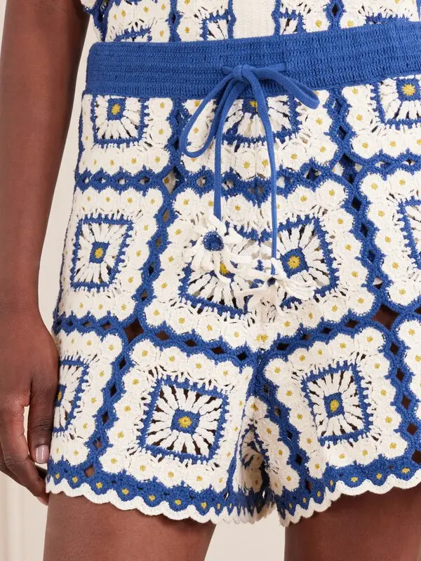 ALEMAIS Dolly Crocheted Cotton Shorts - Blue