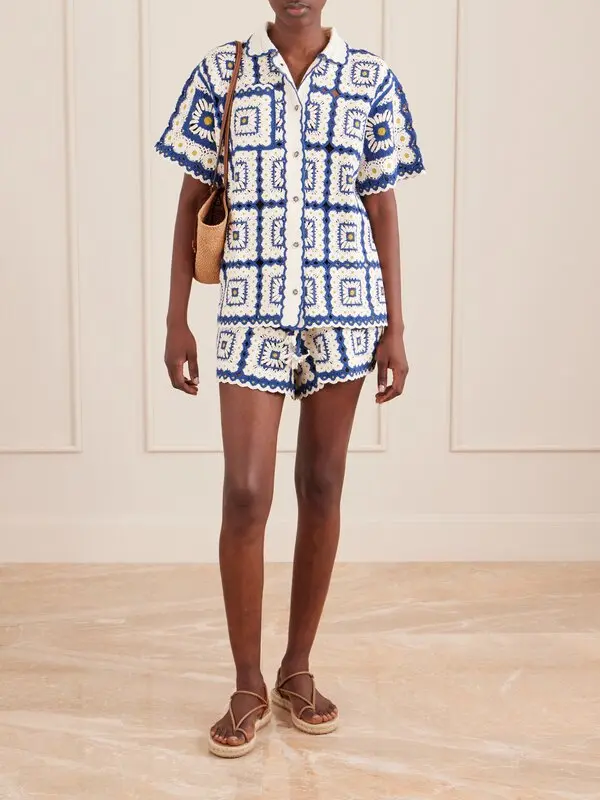 ALEMAIS Dolly Crochet Cotton Shirt - Blue