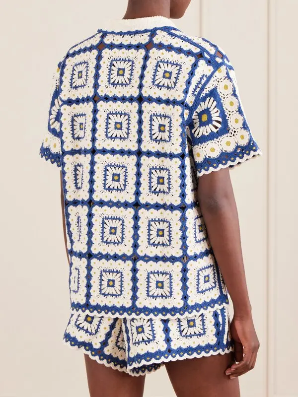 ALEMAIS Dolly Crochet Cotton Shirt - Blue