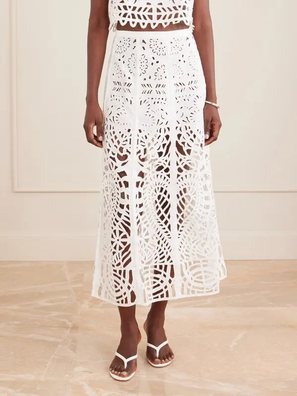 EMPORIO SIRENUSE Rita Brisé Embroidered Cotton Midi Skirt