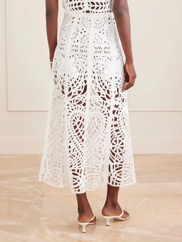 EMPORIO SIRENUSE Rita Brisé Embroidered Cotton Midi Skirt