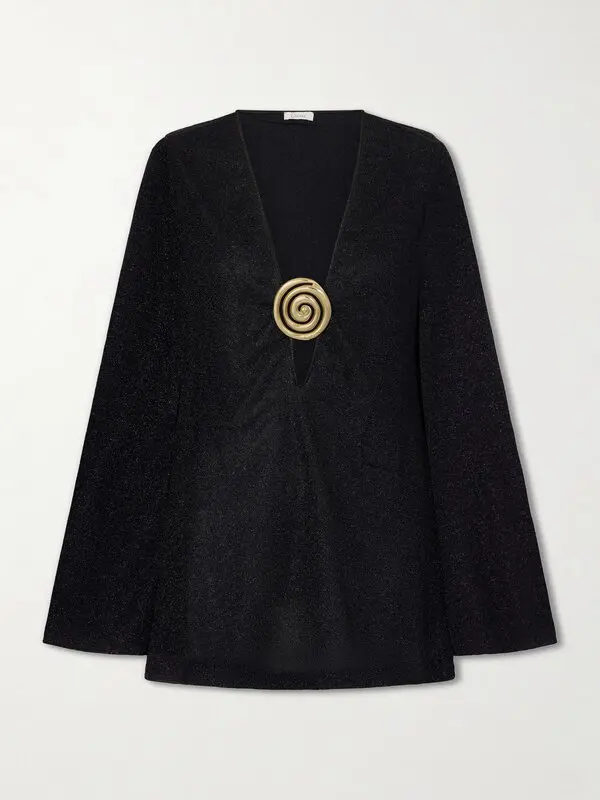 Oseree Lumière Spiral Embellished Lurex Mini Cover-up - Black