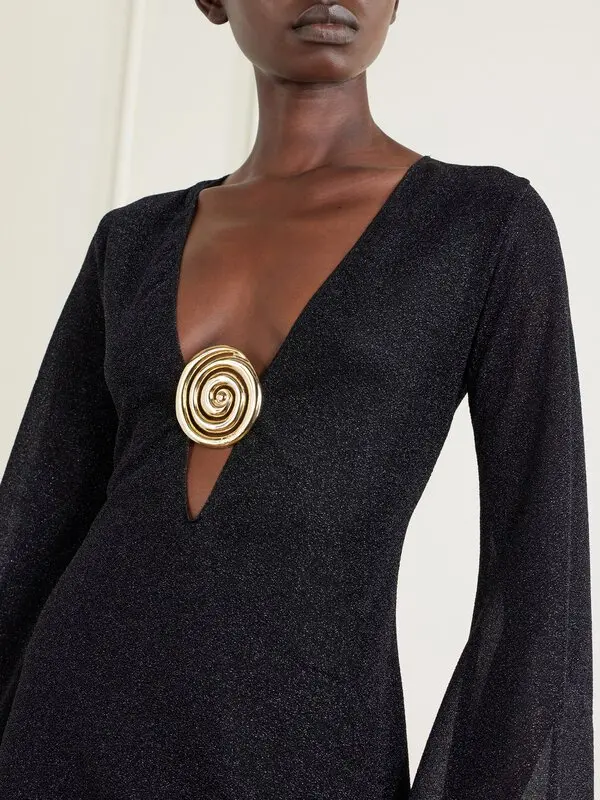 Oseree Lumière Spiral Embellished Lurex Mini Cover-up - Black
