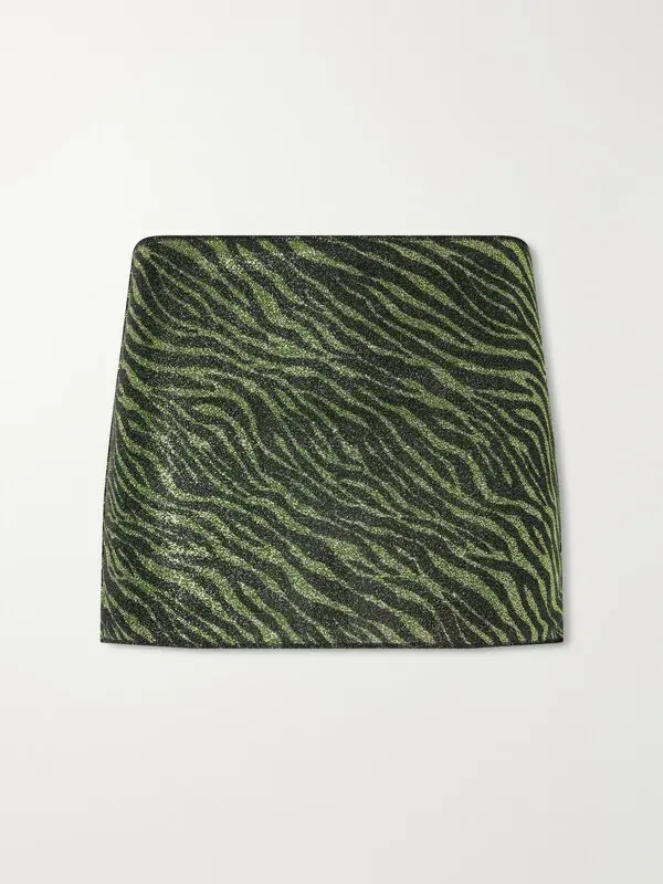 Oseree Animalier Metallic Stretch-knit Mini Skirt - Green