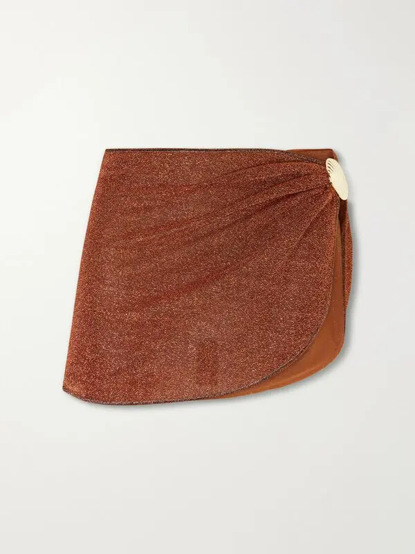 Oseree Lumière Metallic Embellished Lurex Pareo - Brown