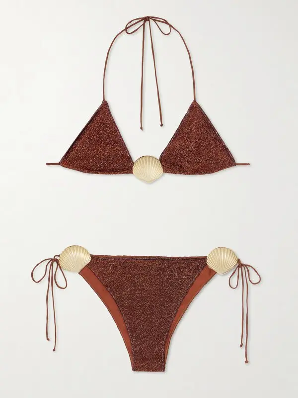 Oseree Lumière Embellished Bikini Set - Brown