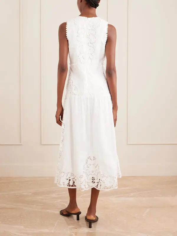 Farm Rio Embroidered Linen Midi Dress