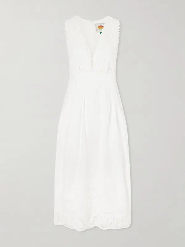 Farm Rio Embroidered Linen Midi Dress - Neutrals