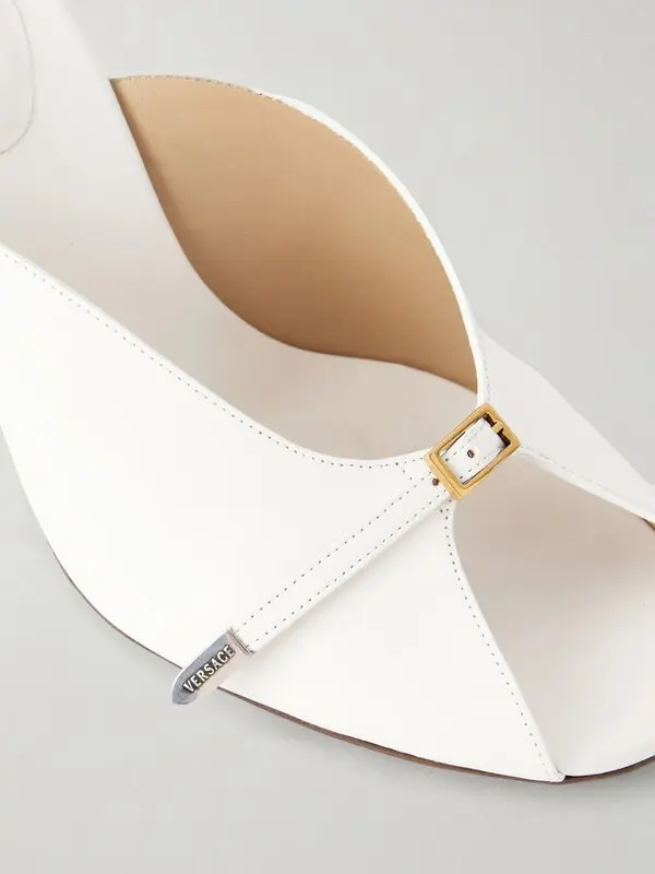 Versace Nyx Leather Mules With Metal Tip - White