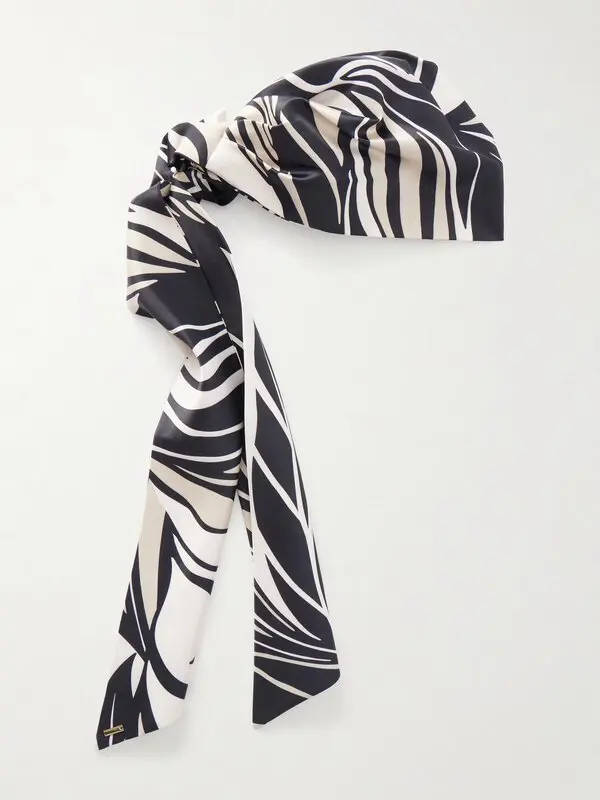 Eugenia Kim Gigi Wave Printed Satin Headscarf - Black