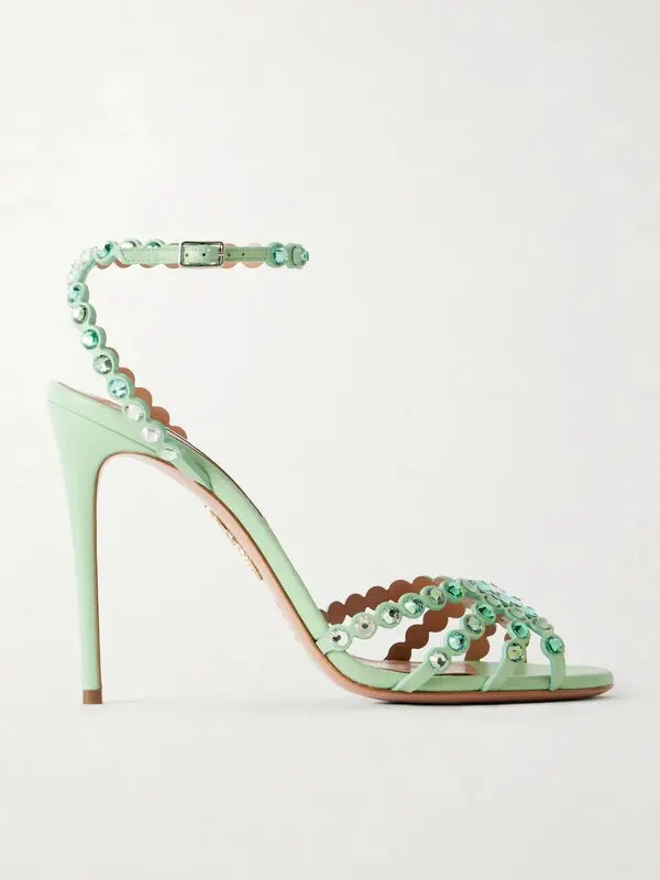 AQUAZZURA Tequila Embellished Leather Sandals - Green