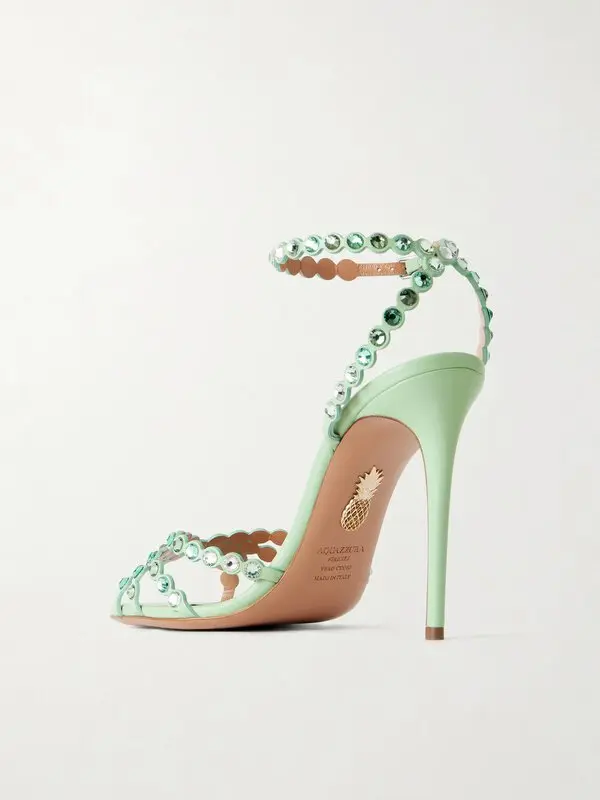 AQUAZZURA Tequila Embellished Leather Sandals - Green