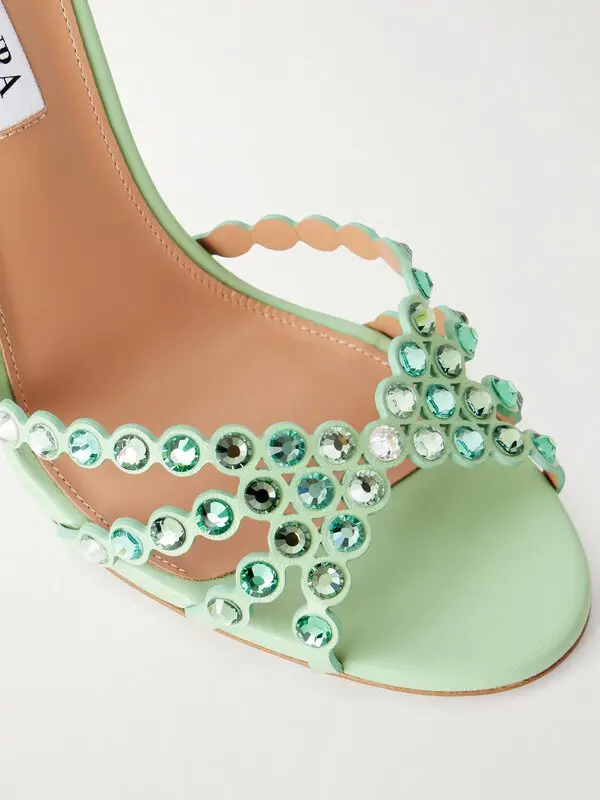 AQUAZZURA Tequila Embellished Leather Sandals - Green