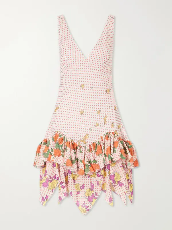 DONDE ESTEBAN Pajaritos Y Rosas Ruffled Cotton Mini Dress - Multi