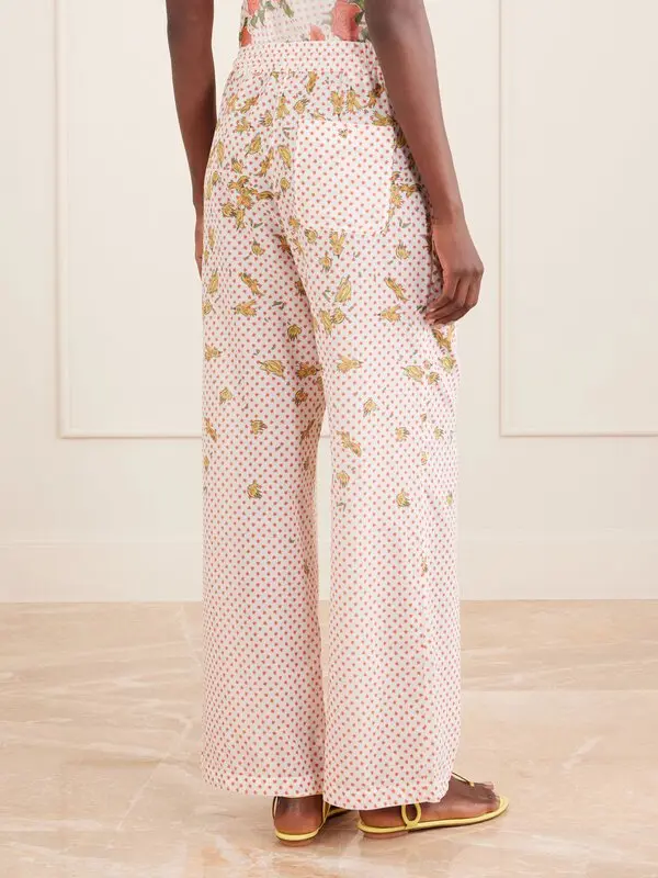 DONDE ESTEBAN Pajaritos Y Rosas Wide Leg Printed Cotton Pants