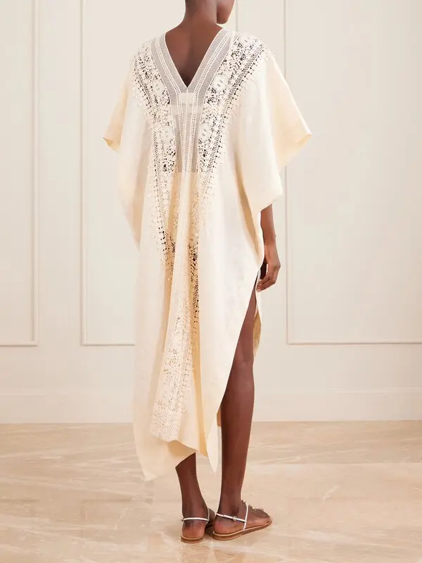 Miguelina Brea Floral-embroidered Linen Coverup