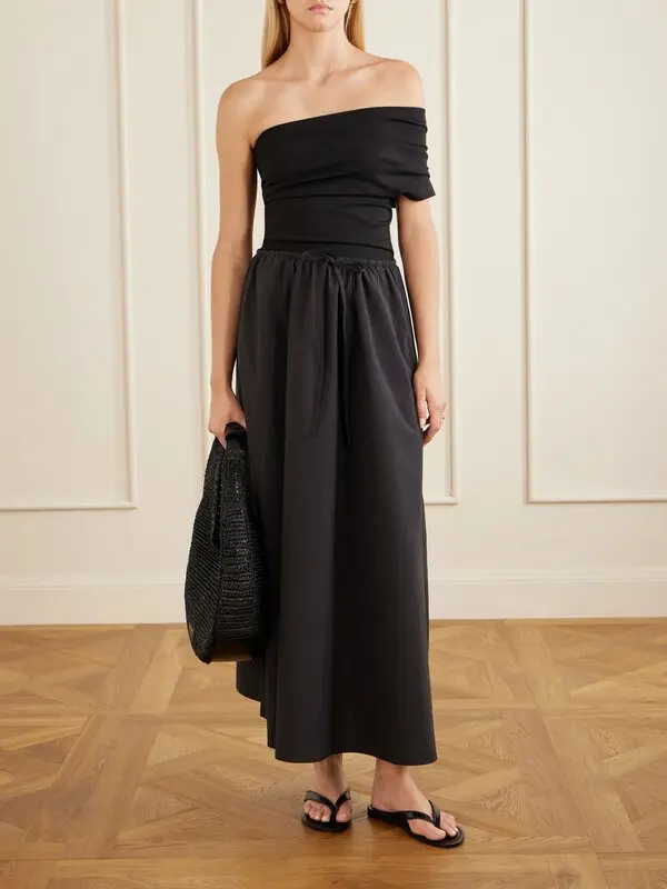 Matteau Organic Cotton-poplin Drawstring Midi Skirt - Black