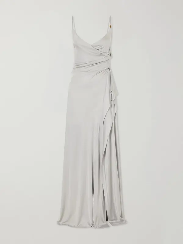 Versace Draped Jersey Gown - Silver