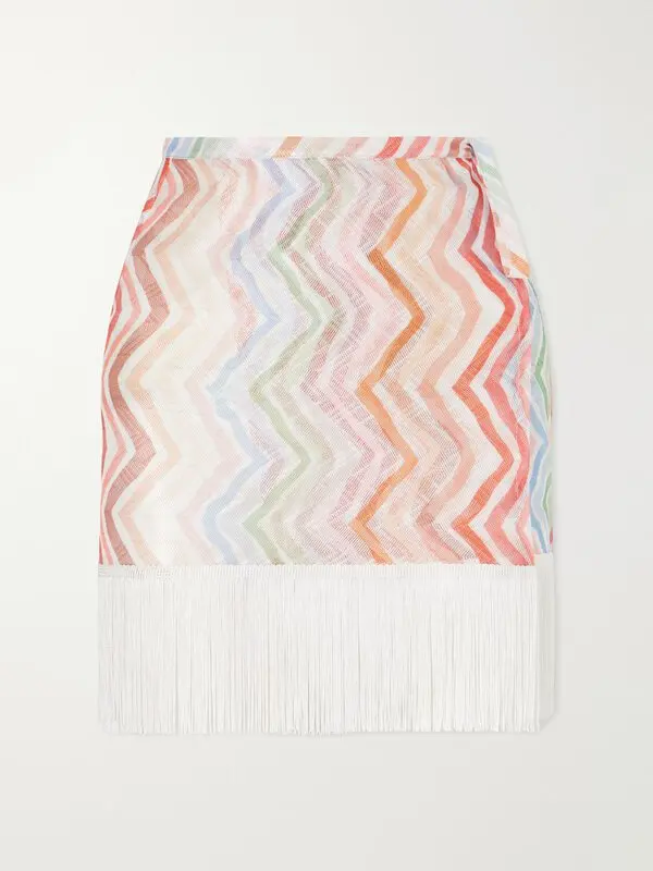 Missoni Printed Fringed Crotchet-knit Mini Skirt - Pink