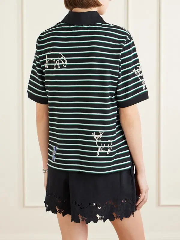 Sea Winslow Striped Cotton Polo Shirt With Appliqué And Embroidery - Black