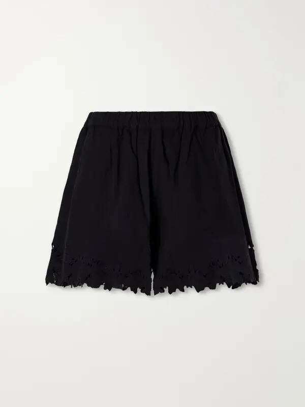 Sea Eleannora Embroidered Cotton And Linen-blend Shorts - Black