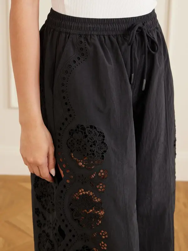 Sea Vittoria Broderie Anglaise Wide-leg Pants - Black