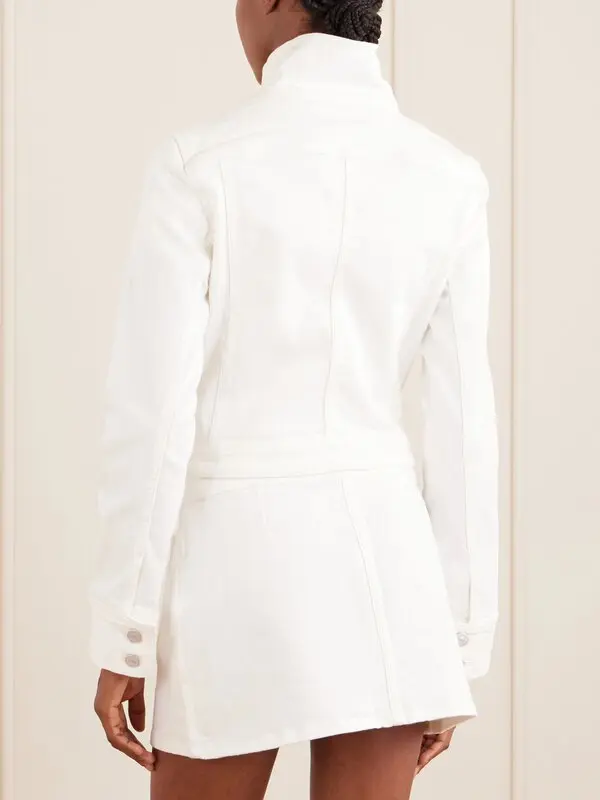 COURREGES Redition Cropped Logo-embroidered Denim Jacket - White