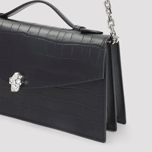 Alexander McQueen Skull Top Handle Bag In Crocodile-embossed Calf Leather - Black