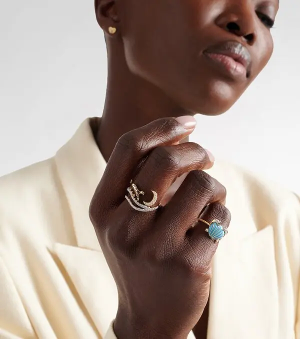 Yvonne Léon Rêves Étoilés 9kt Yellow And Enamel Ring With Diamonds