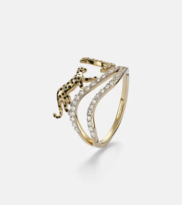 Yvonne Léon Rêves Étoilés 9kt Yellow And Enamel Ring With Diamonds