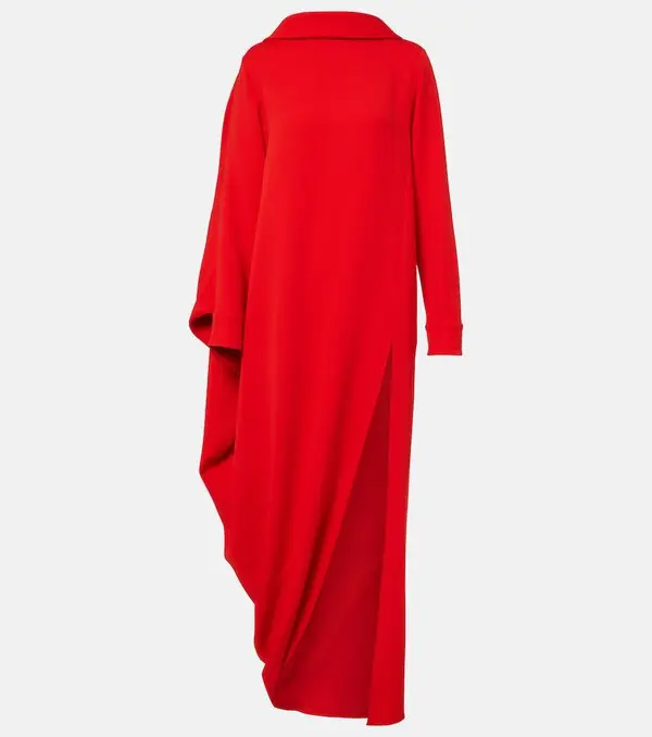 Balenciaga Caped Silk And Wool Crêpe Maxi Dress - Red