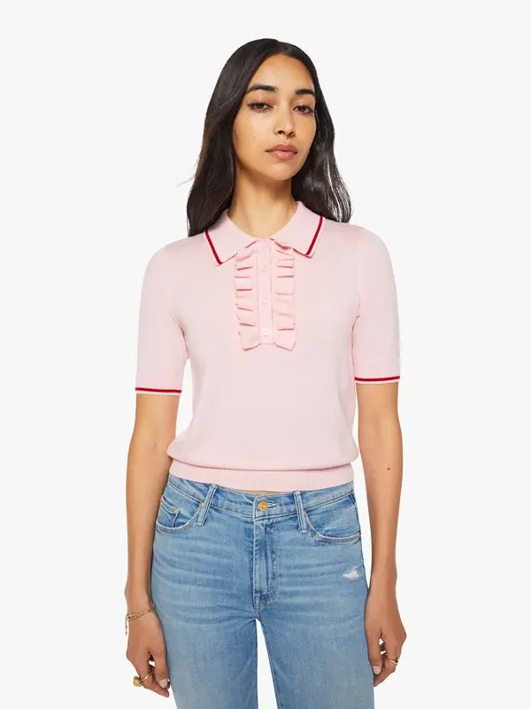 MOTHER The S/s Ruffle Raquette Polo Shirt - Red