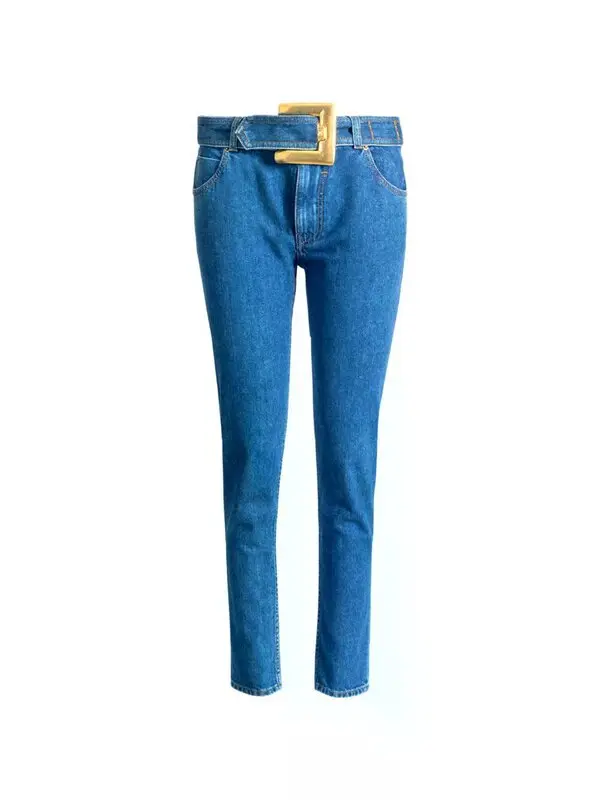 Balmain Belted High-waisted Fitted Denim Jeans