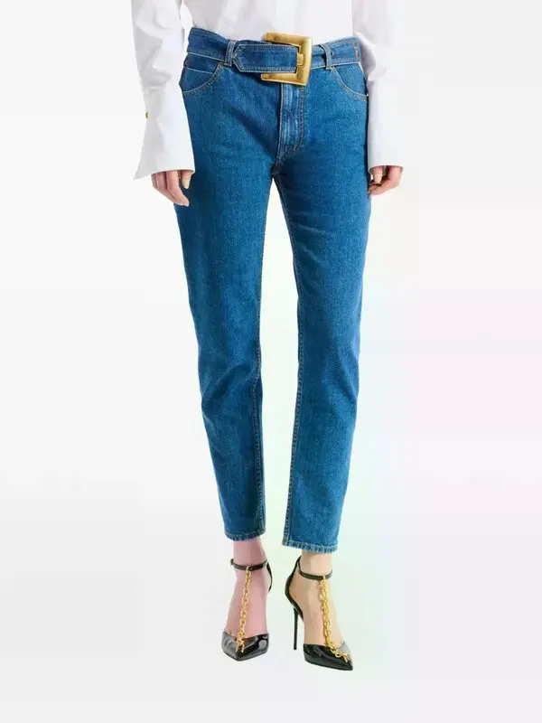 Balmain Belted High-waisted Fitted Denim Jeans