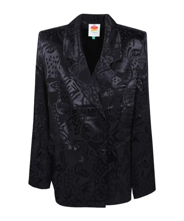 Farm Rio Patterned Double-breasted Jacket - Black