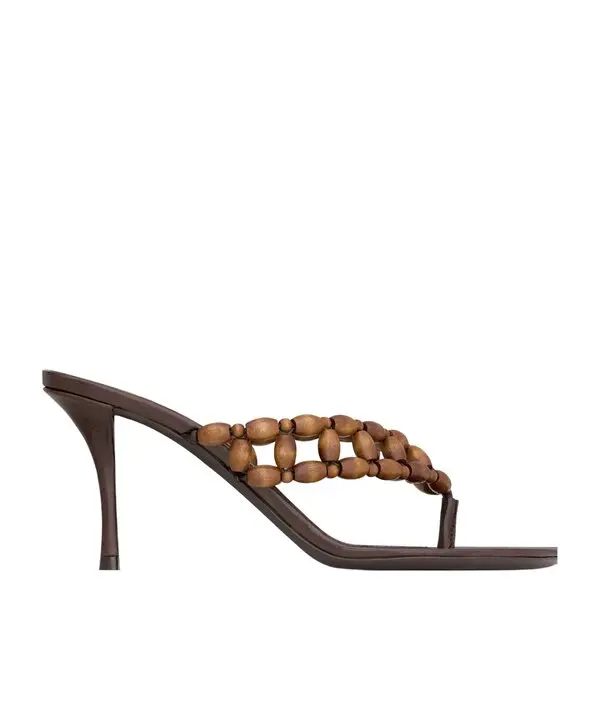 Saint Laurent Zina Wooden Beaded Sandals - Brown
