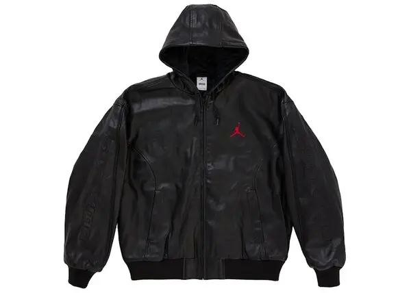 Supreme Jordan Hooded Leather Jacket - Black