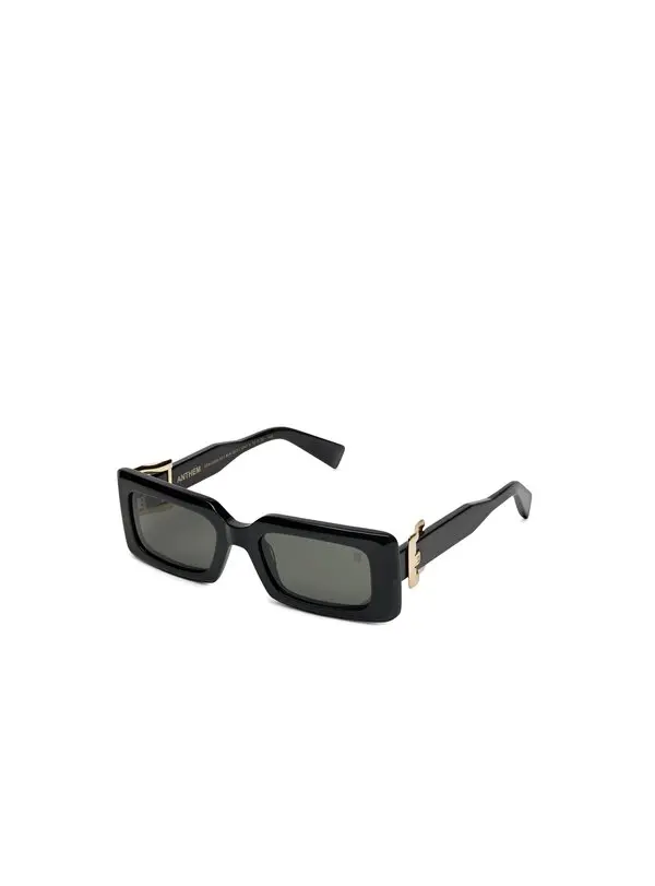 Balmain Rectangle Sunglasses With Gold Anthem Buckle - Black