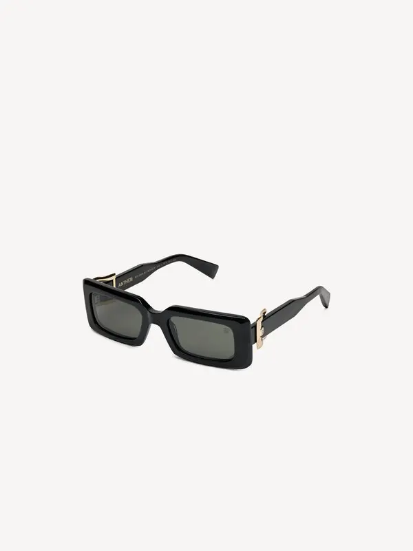 Balmain Rectangle Sunglasses With Gold Anthem Buckle - Black