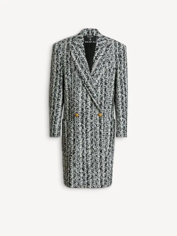 Balmain Long Two-tone Tweed Coat