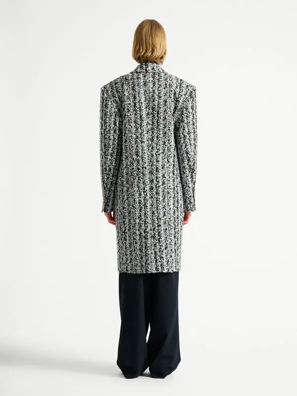 Balmain Long Two-tone Tweed Coat