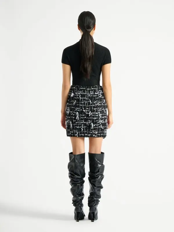 Balmain Belted Fringed Tweed Mini Skirt