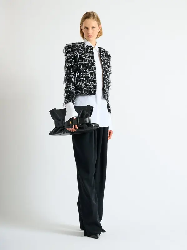 Balmain Cropped Fringed Tweed Jacket - Black