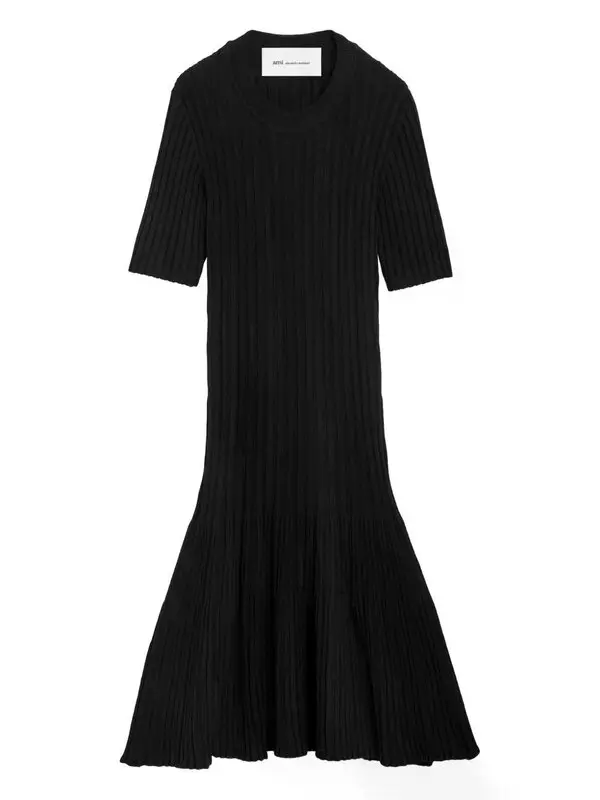 AMI Paris Ribbed Knit Mini Dress - Black