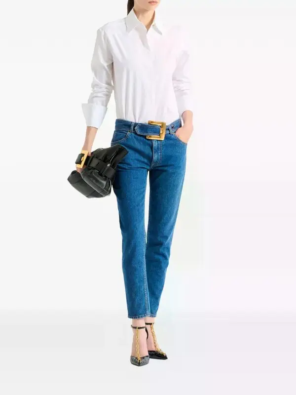 Balmain Belted Denim Jeans - Blue