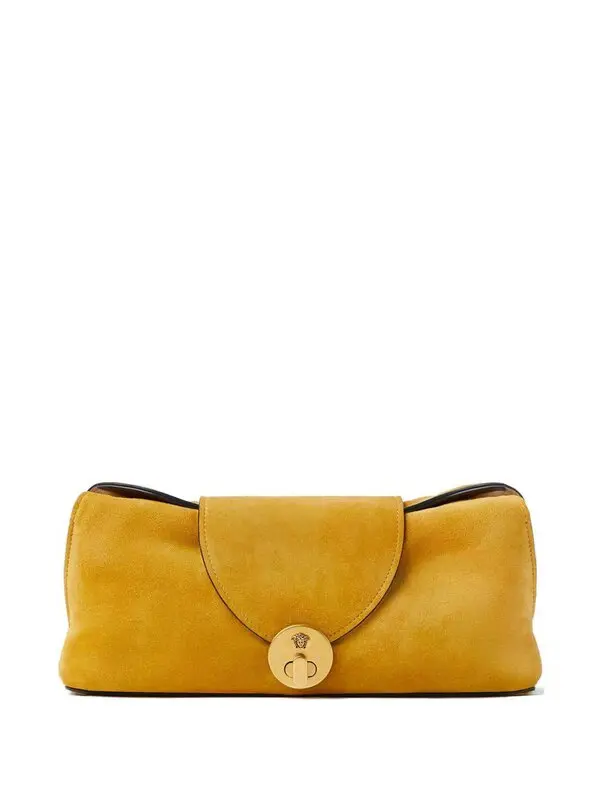Versace Vivian Suede Clutch With Chain Strap - Yellow
