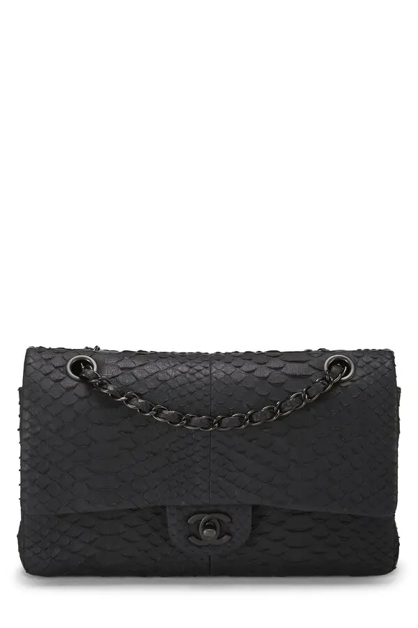 Chanel Python Classic Double Flap Medium - Black